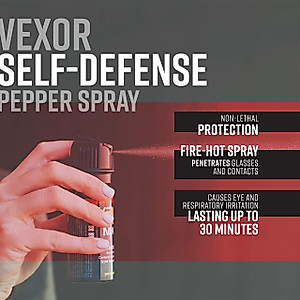 Vexor Self Defense Pepper Spray with Holster Maximum Police Strength, 20-Foot Range, Full Axis (360°) Capability, Flip Top Safety for Accurate Aim, Protection for Women and Men, ZARC International.