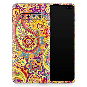 DesignSkinz Neon Orange Paisley Pattern Protective Vinyl Decal Wrap Skin Cover Compatible with The Samsung Galaxy S20 (Screen Trim & Back Glass Skin)