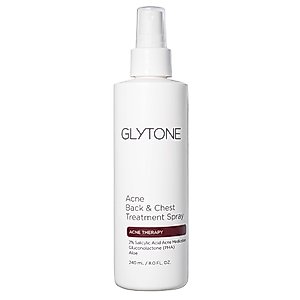 Glytone Acne Treatment Spray for Back & Chest - 2% Salicylic Acid - For Body Acne - Quick Dry, Upside Down Pump - Fragrance-Free - 8 fl. Oz.