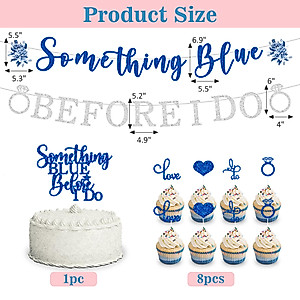 Something Blue Before I Do Banner Glitter with Cake Topper and Cupcake Toppers - Something Blue Bridal Shower Decorations,Bridal Shower Banner for Blue Bachelorette Wedding Engagement Party Supplies
