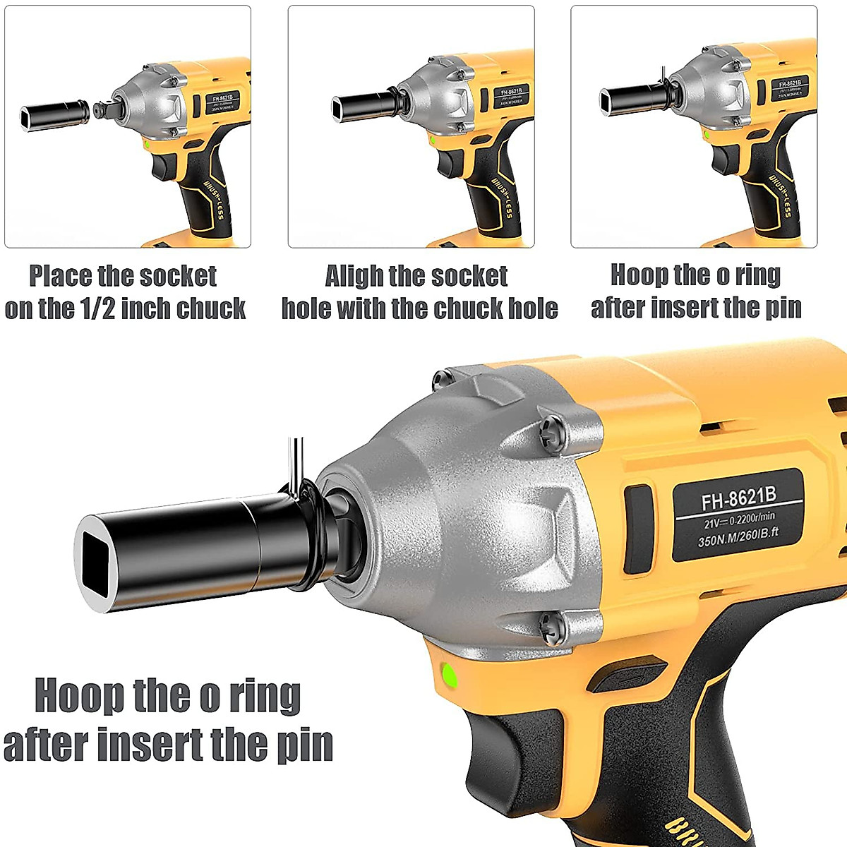 Hongmai 21V MAX Cordless Impact Wrench with 4.0Ah Li-ion Battery, 1/2 Inch, 260 Ft-lbs(300N.m) Max Variable Speed, Fast Charger, Sockets Set, Tool Box