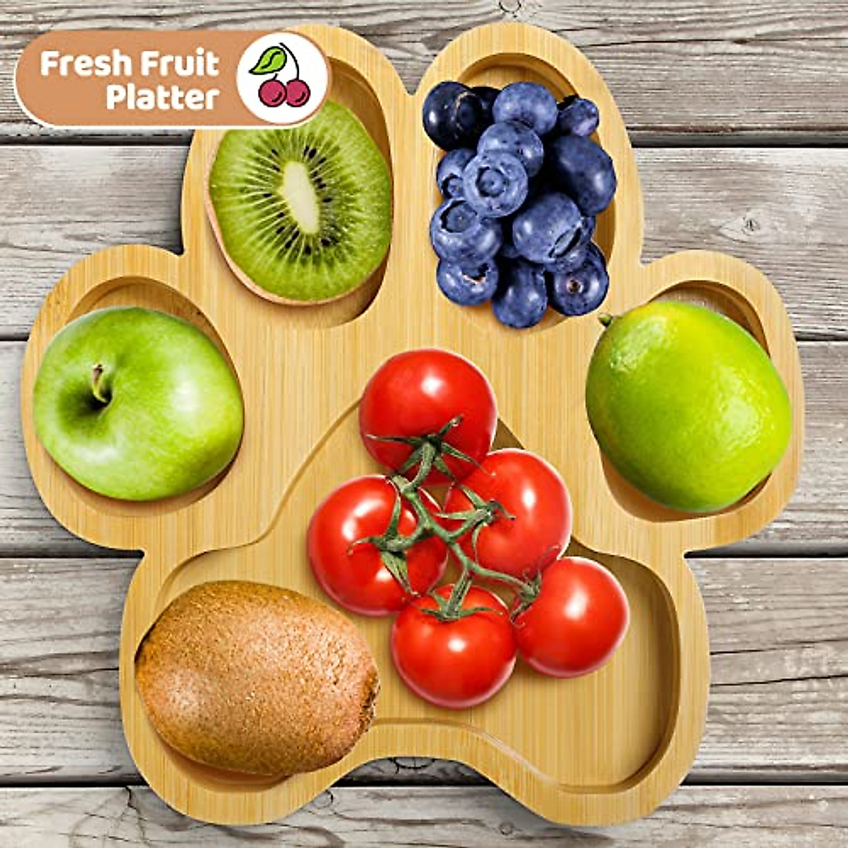 2 Pcs Paw Shaped Bamboo Serving Tray Pumpkin/Maple Leaf Snack Platter with Grooves Claw Heart Candy Dish Bowl Gifts for Thanksgiving Dog Birthday Party Supplies (Paw)