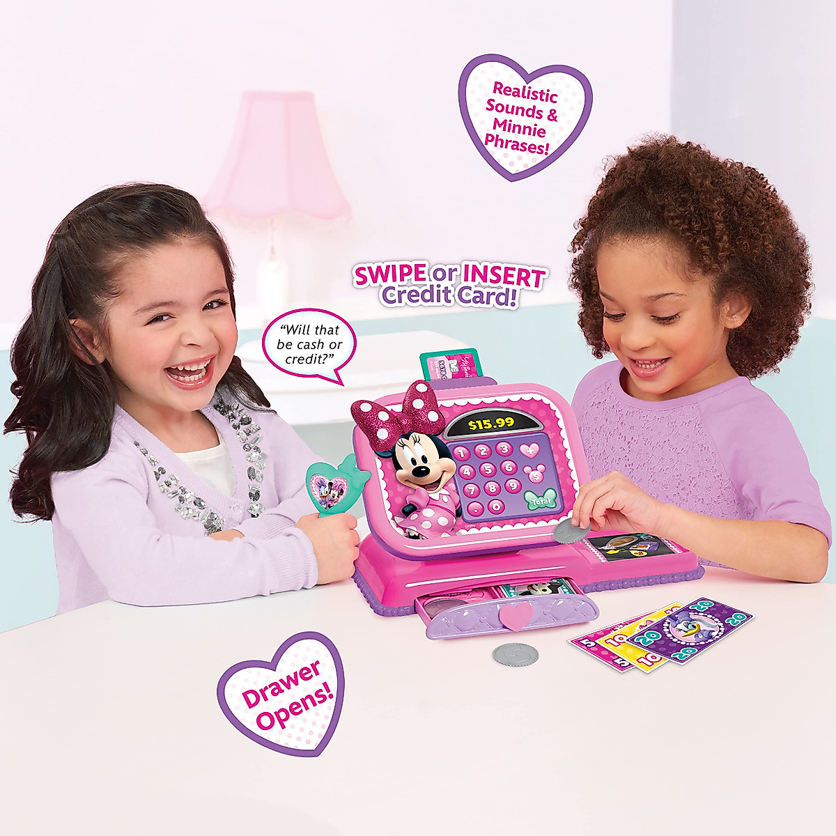 Disney Junior Minnie Mouse Bowtique Cash Register with Sounds, Dress Up and Pretend Play