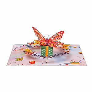Paper Love 3D Pop Up Birthday Card, Butterfly, For Adults and Kids - 5" x 7" Cover - Includes Envelope and Note Tag