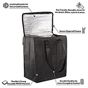 Insulated Shopping Bags for Groceries - 2 Pack Soft Sided Cooler Bag, Insulated Grocery Bags with Zippered Top, Reusable Shopping Bags for Food, Delivery, Catering, Foldable & Collapsible Tote Bags