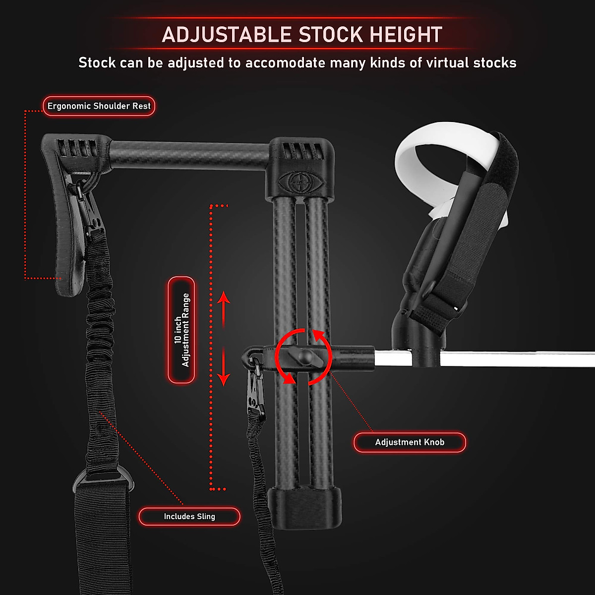 DeadEyeVR Obliterator - VR Magnetic Carbon Fiber Rifle Adapter Stock Controller Attachment Accessory for Virtual Reality with Sling - Rift S and Oculus Quest 2