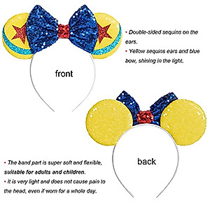CHuangQi Mouse Ears Headbands with Shiny Bow, Double-sided Sequins Glitter Hair Band, for Birthday Party, Celebration or Event (XC22)