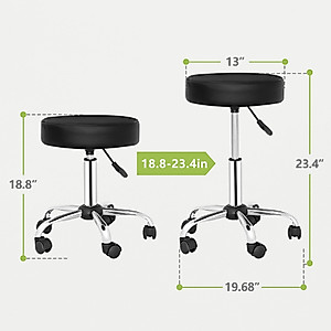 F2C PU Leather Round Salon Stool with Metal 5 Star Base and Wheels, Height Adjustable Hydraulic Bar Swivel Rolling Facial Massage Spa Task Chairs Black