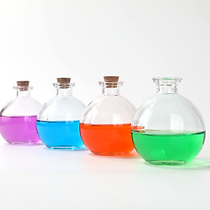 Magic Season Decorative Glass Bottles with Cork Stoppers (9 fl oz. Potion Bottles / 6 Pcs)