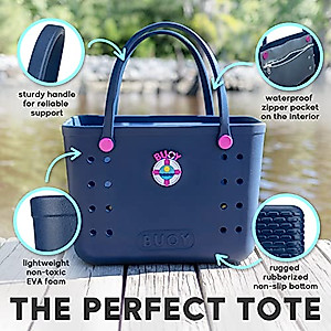 Buoy Tote Bag | Large Beach Tote Bags for Women | Nurse + Teacher Tote Bag | Waterproof Sandproof Rubber Beach Bag | For Pool, Concerts, Weekend Travel Tote Bags | Large Tote Bags for Women | Navy
