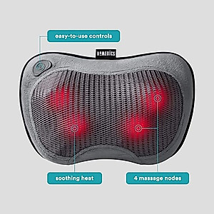 Homedics Cordless Shiatsu All-Body Massage Pillow with Soothing Heat, Reverse Function, Rechargeable Battery, and Integrated Controls –Lightweight