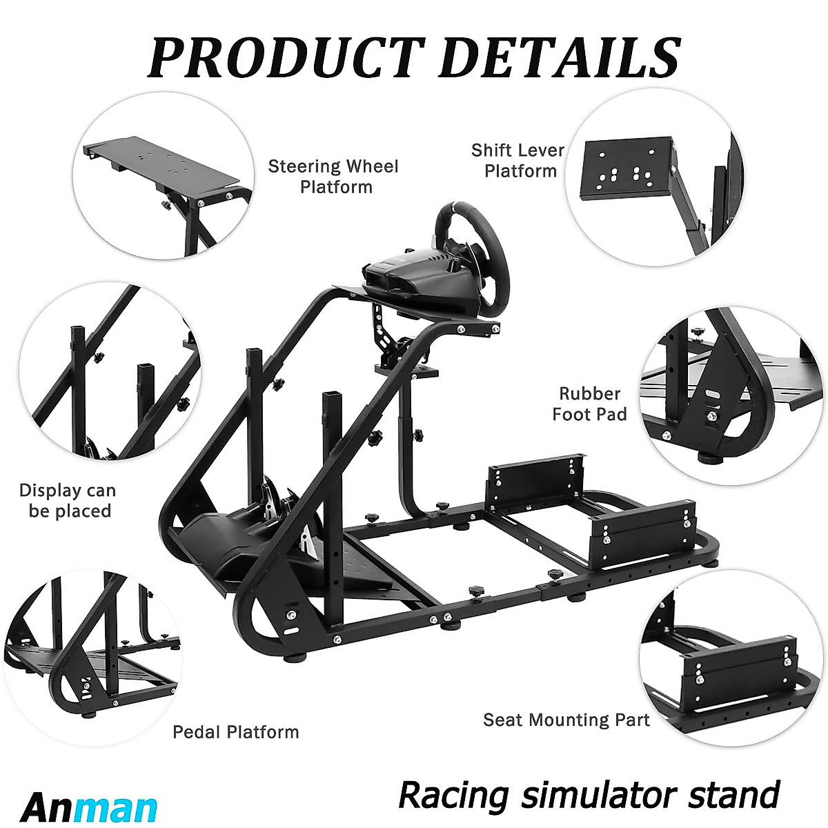 Anman G23 Installable Monitor TV Mount Steering Wheel Stand Fit for Logitech G25 G27 G923,Thrustmaster GPRO T248X T80 T300RS TH8A Fully Adjustable Large Simulator Cockpit,Not Included Electronics