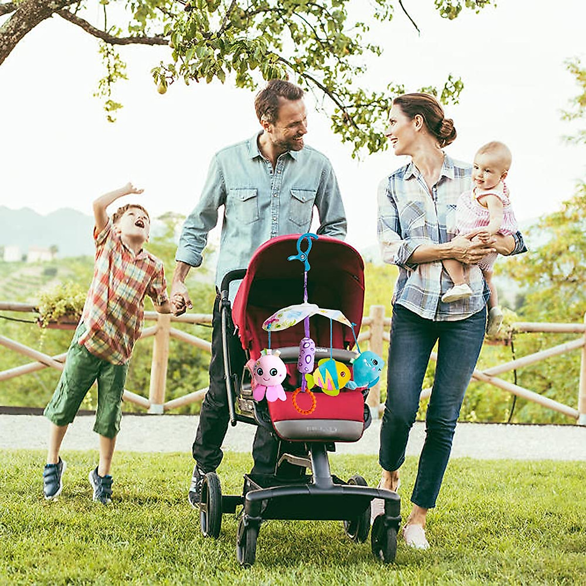 Cute Car Seat Hanging Toys for Baby, C Clip Hanging Ocean Animal Soft Toys with Rattles BB Squeaker Distorting Wind Chime for Boys Girls 0 3 6 12 Months