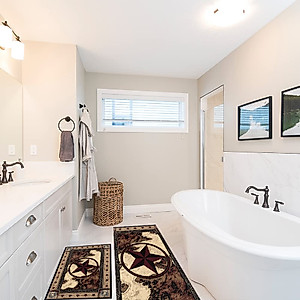 2 Pieces Non-Slip Vintage Style Kitchen/Bath Rug Runner Mat, Super Absorbent Rugs, Washable Carpet Kitchen Mats 15.7x23.6inch+15.7x47.2inch, Western Texas Star on Wood Panel Rustic