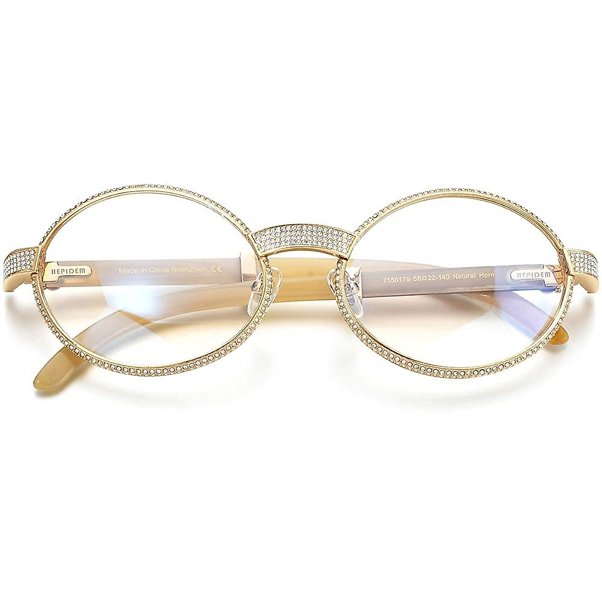 HEPIDEM 100% Really Buffalo Horn Handmade Glasses Frames Luxury 720pcs Diamonds Eyeglasses 7550179 (White)