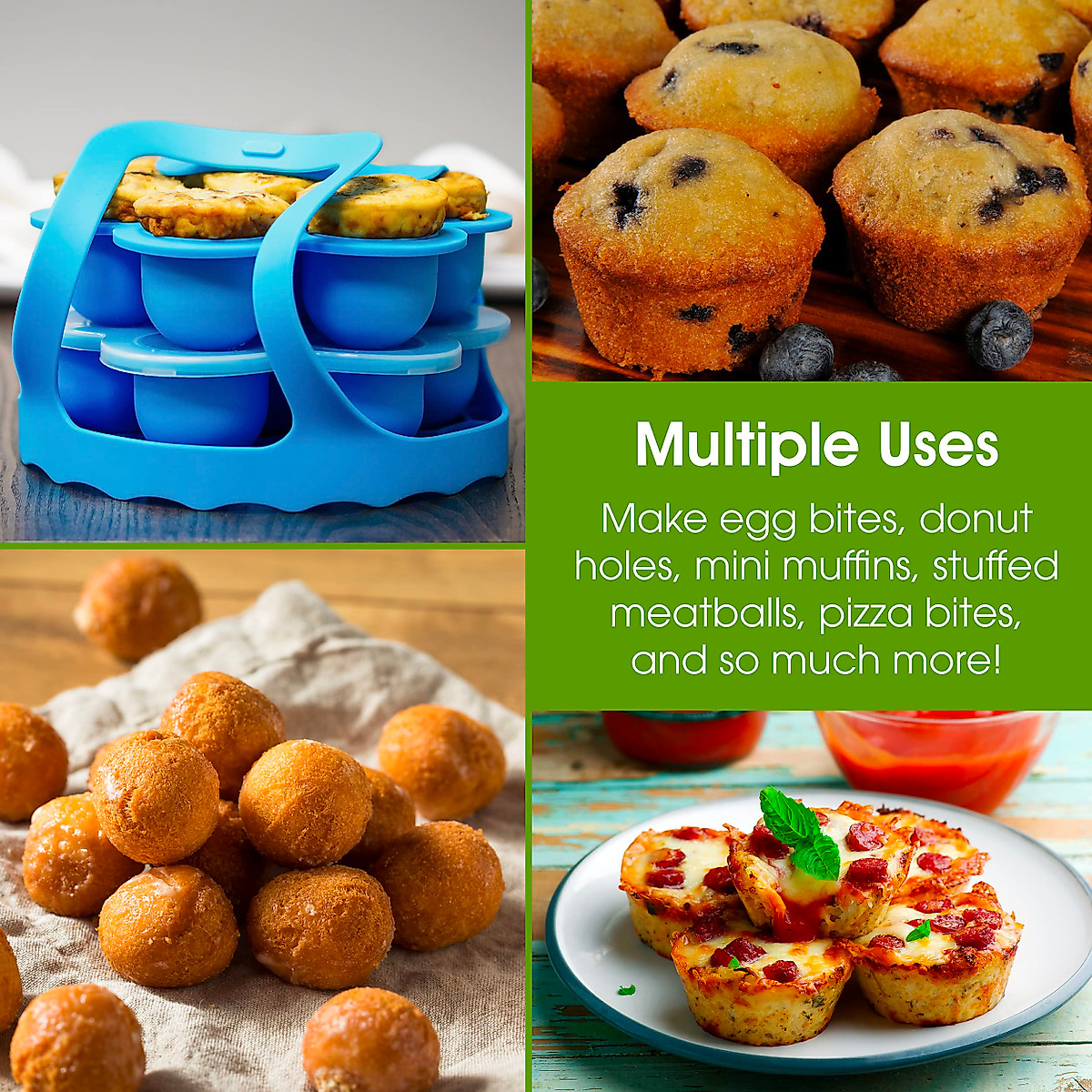 7Penn Silicone Egg Bite Molds Compatible with Instant Pot - 2-Pack Sous Vide Egg Bite Maker Accessory and Lifting Sling