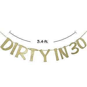 Qttier I Put The Dirty in 30 Gold Glitter Banner for 30th Birthday Party Decorations and Photo Backdrops