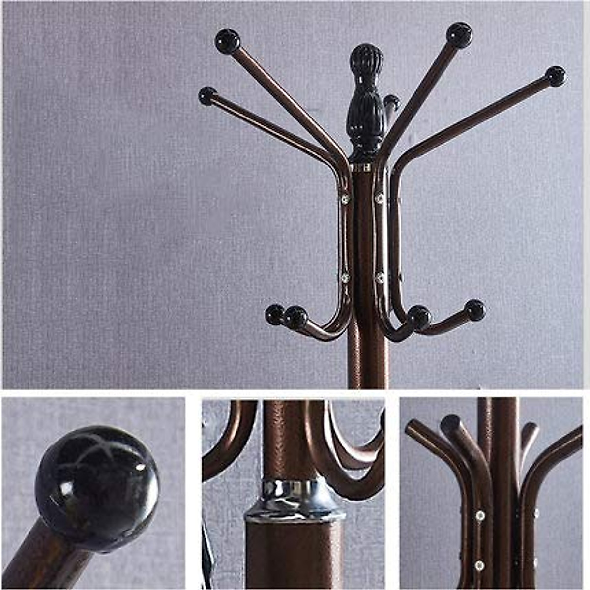 Metal Coat Rack Stand Entryway Hall Tree Coat Tree with Hook and 3-Tier Storage Shelves for Hat Clothes Purse Scarves Handbags Umbrella White (Brown)