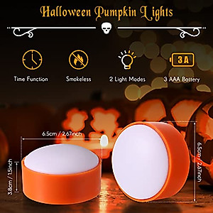 Halloween Pumpkin Lights with Remote and Timer 2 Pieces Flameless Jack O Lantern Pumpkin LED Candles Smart Candle Lights Battery Operated for Halloween Thanksgiving Day Outdoor Pumpkin Decor(Orange)