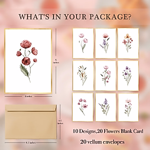slapaflife Blank Cards,Elegant Gold Foil Floral Design Blank Greeting Cards 4x6,20Pack -Blank Greeting Cards,Formal All Occasion Cards,Note Cards with Matching Peel-and-Seal Rustic Envelopes