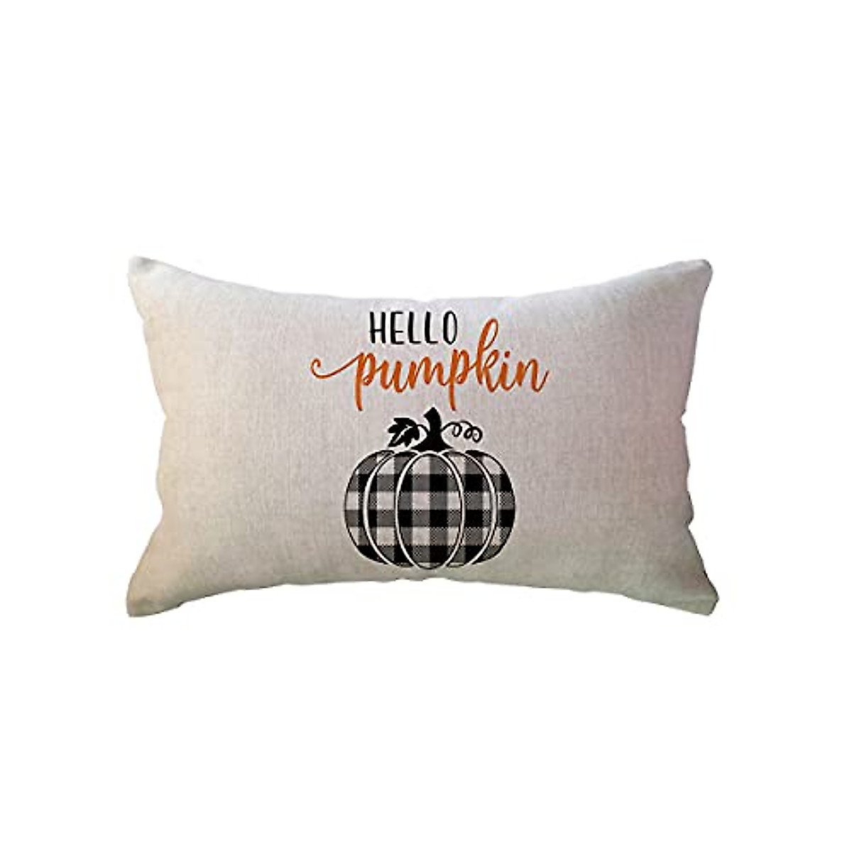 Hello Pumpkin Throw Pillow Covers Autumn Fall Decor Black Buffalo Plaid Check Pumpkin Pillow Case Farmhouse Decorative Rectangular/Lumbar Couch Covers 12×20 Inch for Sofa/Couch/Porch