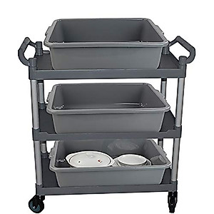 CadineUS 24 Quart Gray Commercial Bus Tub Box, Plastic Utility Bus Box, Set of 4, 21.06" x 15.35" x 5.9"