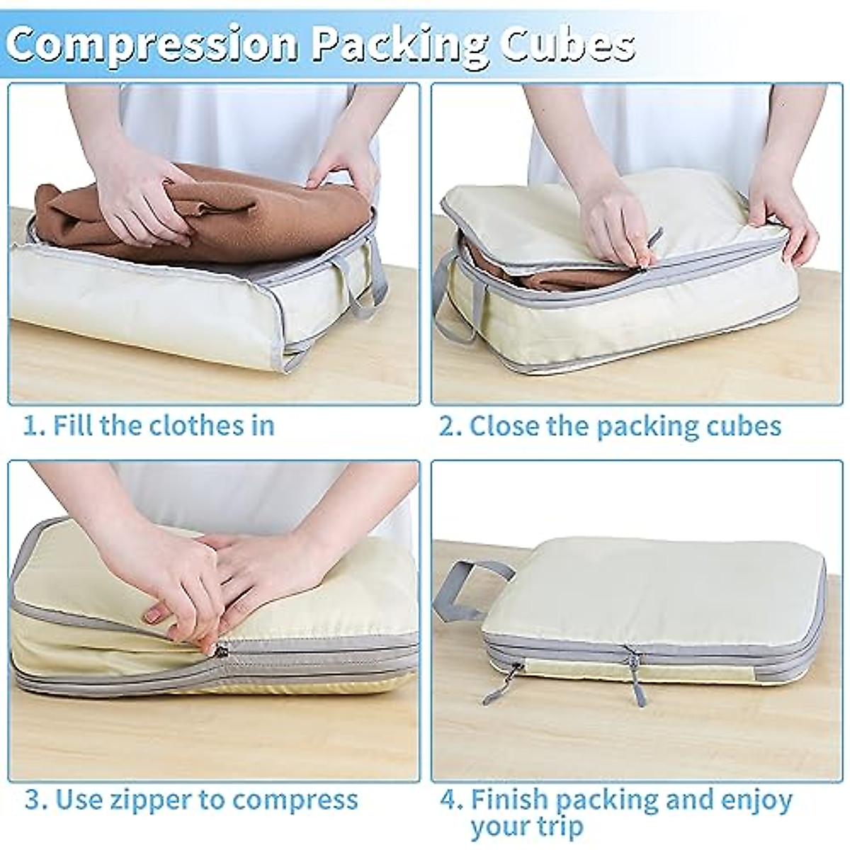 Compression Packing Cubes for Suitcase, GEEDIAR 6 PCS Travel Bags Organizer for Luggage, Travel Organizer Cubes for Travel Essentials, Lightweight Packing Cubes for Travel Accessories with Shoe Bag Khaki