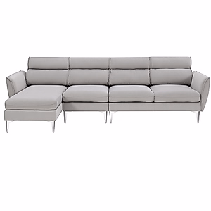 KoiHome 111" Convertible Sectional, Flannel L Shape Upholstered Living Room Couch with Left/Right Facing Handed, 5 Seats Indoor Modular Sofa Chaise for Office,Apartment, Metal Legs, Grey