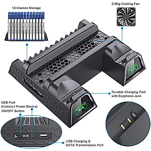 OIVO PS4 Stand Cooling Fan Station for Playstation 4/PS4 Slim/PS4 Pro, PS4 Pro Vertical Stand with Dual Controller EXT Port Charger Dock Station and 12 Game Slots