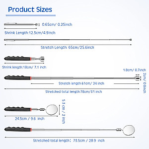 Patelai 4 Pieces Christmas Telescoping Magnet Pick Up Tool Set Extendable Claw Grabber Tool Bendable Spring Telescoping Inspection Mirror 2 Lb/ 20 Lb Magnetic Stick Gadget for Home Sink Drains