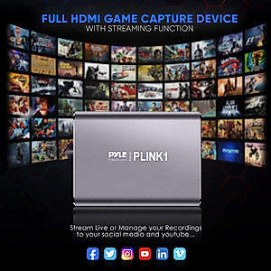 PyleUsa Capture Card - Full HD 1080p 4K HDMI-to-USB Audio-Video Via DSLR Camcorder Action Cam, Ultra Low Latency, Record to Computer for Gaming, Streaming, Conference or Live Broadcasting - PLINK1