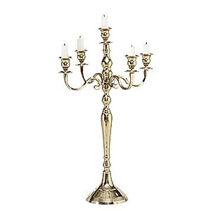 Romantic Hamptons Tall Five Candle Gold Candelabra, Fits Taper Candles, Hand Crafted of Aluminum, 14.5 D x 24.75 H Inches