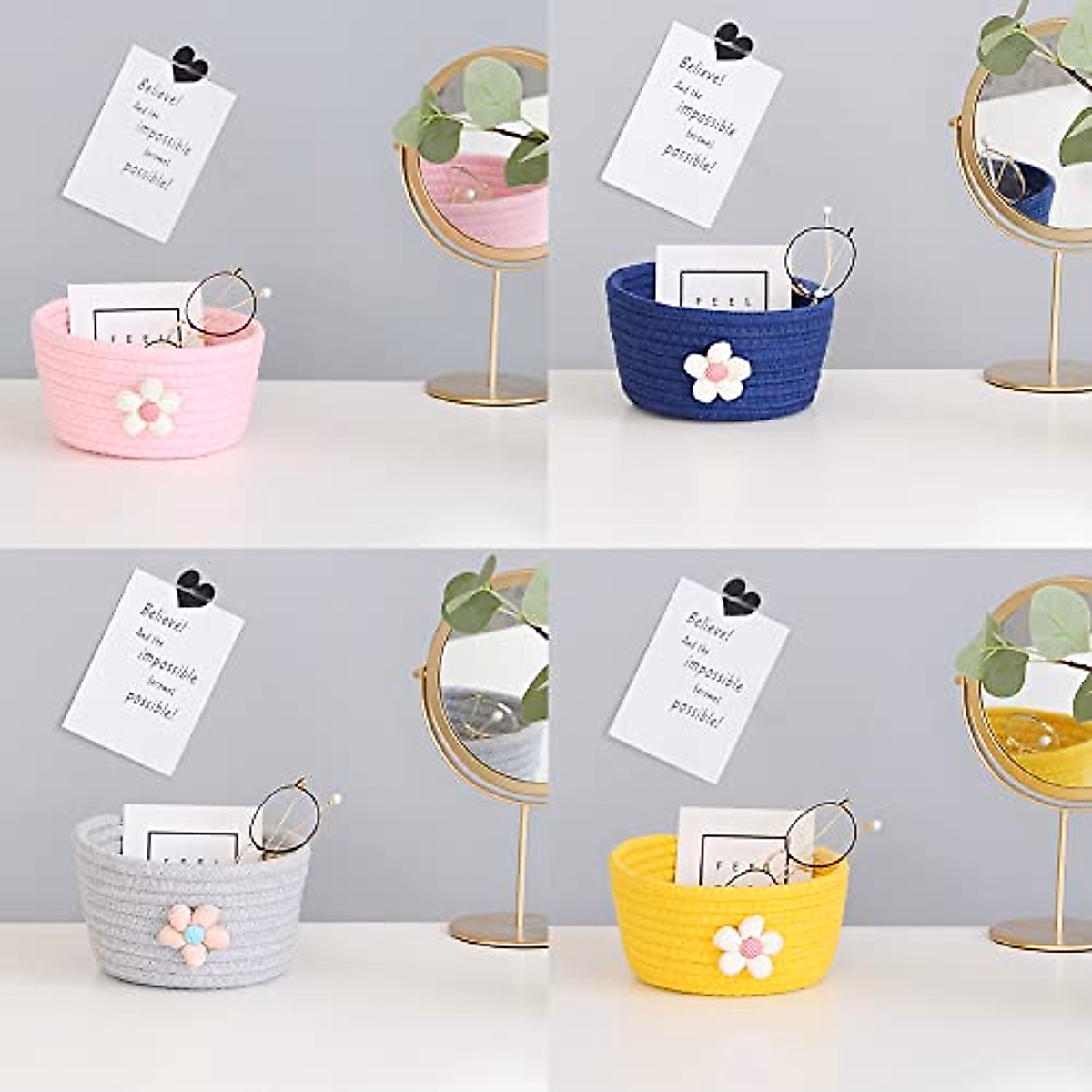 Tutuba Cotton Rope Baskets, Woven Round Cute Storage Baskets Decorative Storage Bins for Desk Dog Cat Toy Kids Baby Girls Gifts