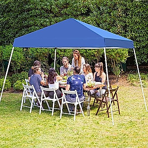 Sunoutife 10X10 FT Pop Up Canopy Tent, Outdoor Instant Slant Legs Gazebo Shelter with Carrying Bag Portable for Patio Deck Garden and Beach - 8X8 Canopy Top Blue