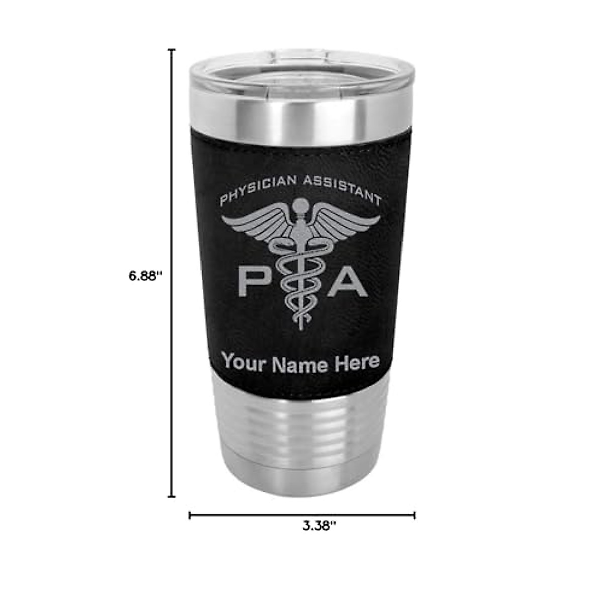 LaserGram 20oz Vacuum Insulated Tumbler Mug, PA Physician Assistant, Personalized Engraving Included (Faux Leather, Black)