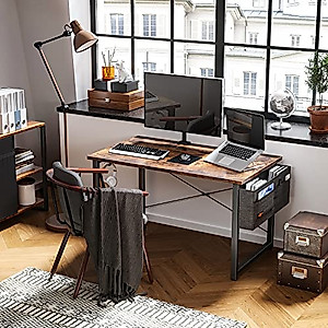 ODK Computer Writing Desk 48 inch, Sturdy Home Office PC Table, Work Desk with Storage Bag and Headphone Hook, Vintage