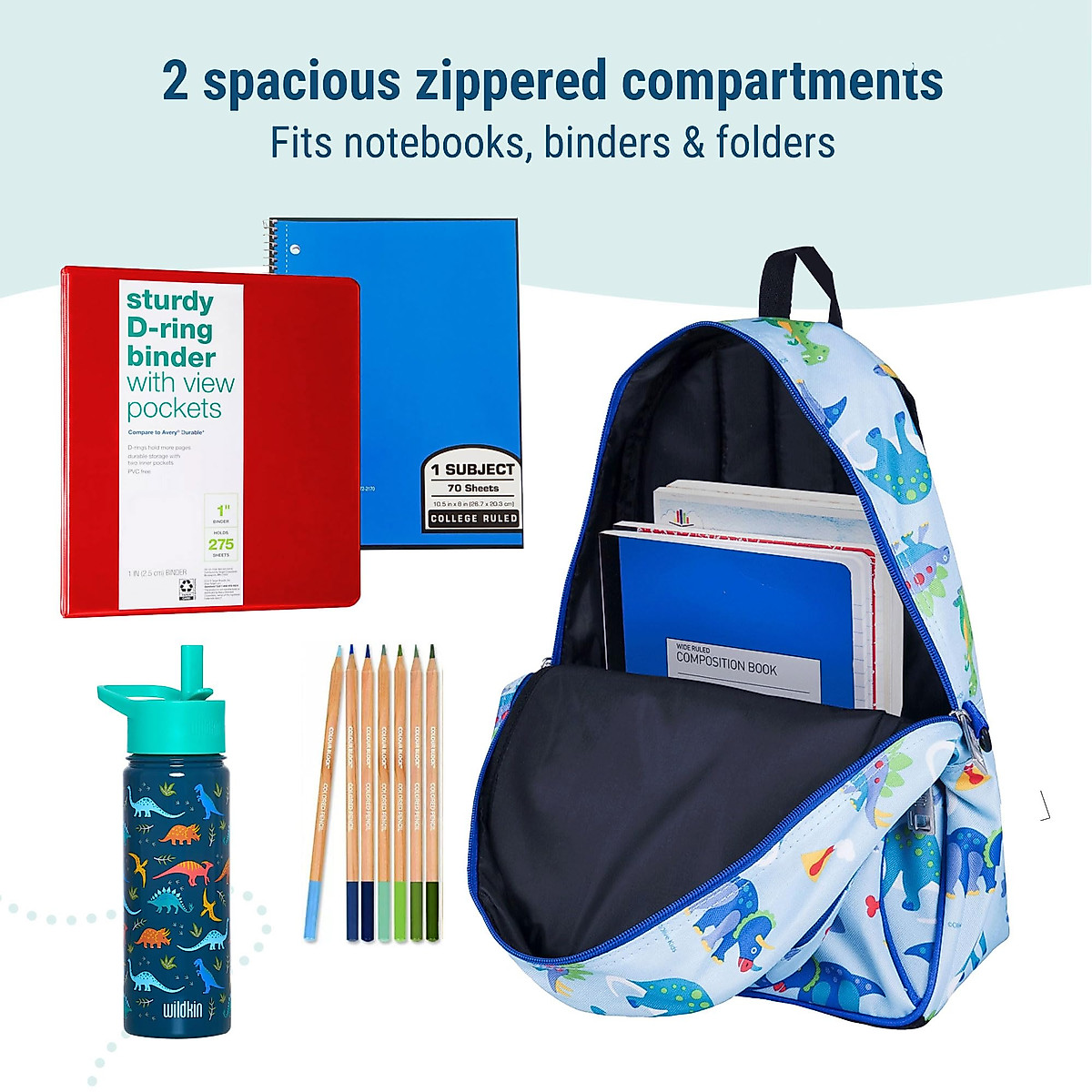 Wildkin 15-inch Kids Backpack – Durable, Padded, Adjustable for School & Travel - Dinosaur Land