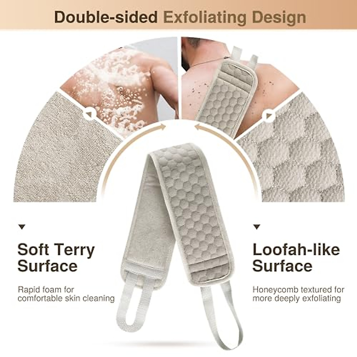 Suntee Exfoliating Back Scrubber & Exfoliating Sponge Pad Set for Shower, Bath Shower Scrubber for Men and Women, Luffa Scrubber to Deep Clean Relax Your Body (36.5'' Length 4.5'' Width)