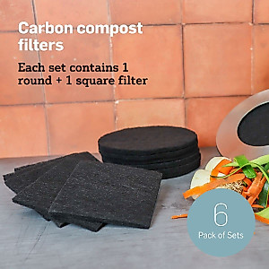 12 Pack Epica Charcoal Filter Replacement for Countertop Compost Bin | Kitchen Compost Bin Filter | 2-in-1 Compost Bucket Filter Removes Odors | Compost Filter, 6.5”