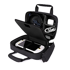 USA GEAR Carrying Case Compatible with Logitech G Cloud Handheld Gaming Console - Travel Bag for Headsets, Bluetooth Headphones, More Gaming Accessories - Customizable Interior, Shoulder Strap - Black