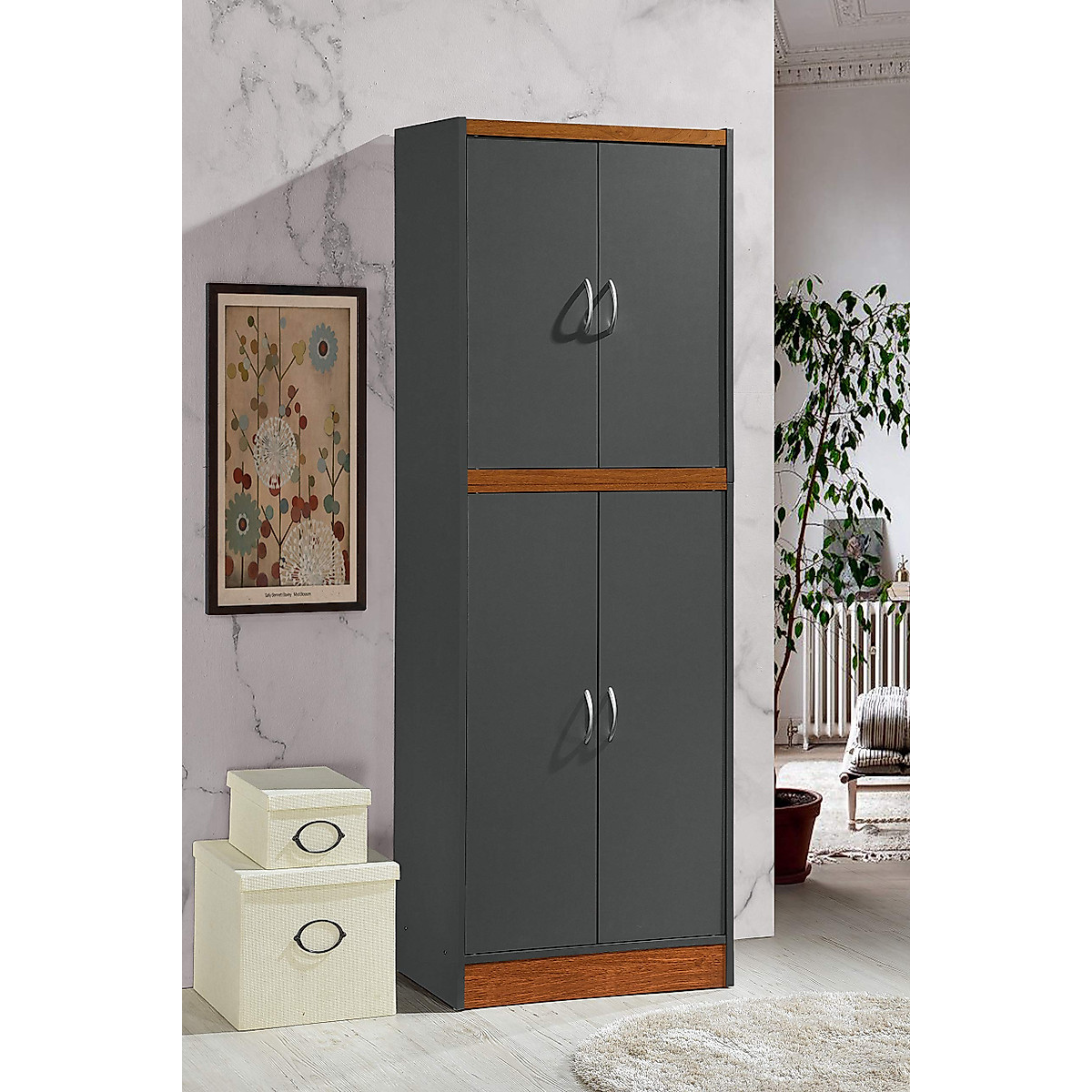 Hodedah 4-Door 4-Shelves, 5-Compartments Kitchen Pantry