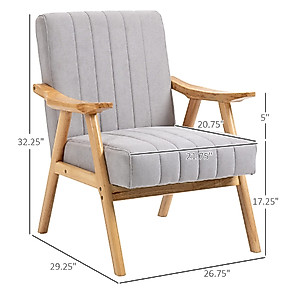 HOMCOM Mid-Century Modern Accent Chair, Upholstered Arm Chair for Living Room, Comfy Chair for Bedroom with Wood Legs, Gray
