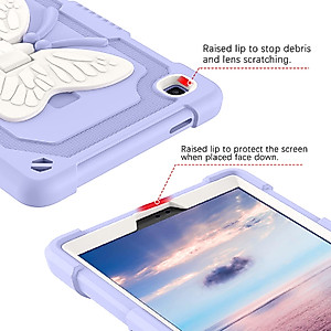 DUEDUE Design for Samsung Galaxy Tab A7 Lite 8.7” Case Butterfly Wings Kickstand Heavy Duty Shockproof Cute Full Protective Tablet Cover for Galaxy Tab A7 Lite 8.7 2021 Kids, Beige/Purple