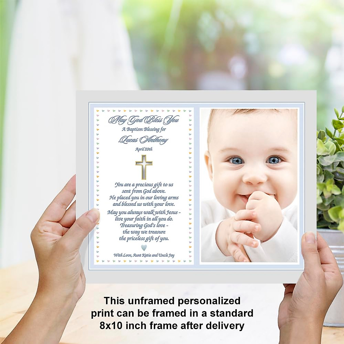 Poetry Gifts Baby Boy Baptism Blessing Personalized with Name, Date and Photo, Custom 8x10 Inch Print