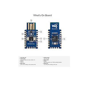 waveshare RP2040-One Microcontroller Development Board Type-A 4MB Flash Pico-Like MCU Board Based on Raspberry Pi RP2040,PCB USB-A Port,Support C/C++,MicroPython