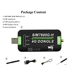 SIM7600G-H 4G DONGLE with Antenna, Industrial Grade 4G USB/UART, Communication and GNSS Positioning Support PC/Raspberry Pi/Drone/Industrial Computer, Support Global Band
