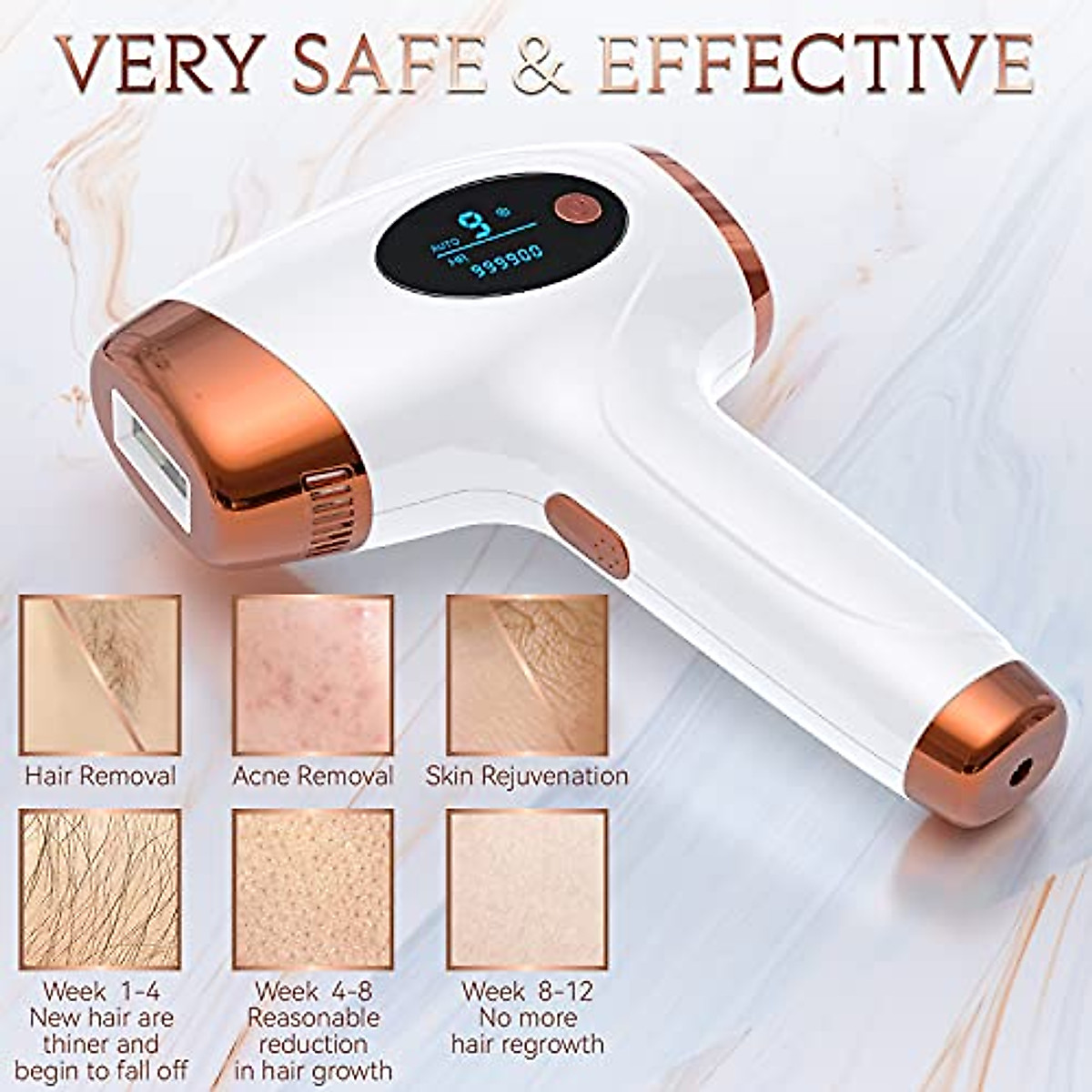 Aopvui At-Home IPL Hair Removal for Women and Men, Permanent Laser Hair Removal 999900 Flashes for Facial Legs Arms Whole Body Treatment