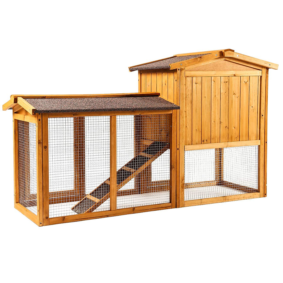 Ogrmar Chicken Coop Large Wooden Outdoor Bunny Rabbit Hutch Hen Cage with Ventilation Door, Removable Tray & Ramp Garden Backyard Pet House Chicken Nesting Box