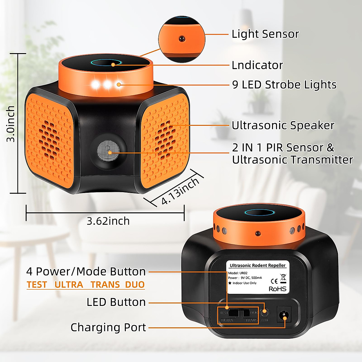 Jahy2Tech Mouse Repellent Ultrasonic Plug in Ultrasonic Pest Repeller 4-in-1 Mice Repellent Indoor Ultrasonic Mouse Repellent with Strobes Light Squirrel Repellent Indoor Attic Houses Garages Barns