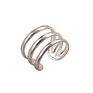 Handmade Silver 2Pcs Ear Cuffs Non-Piercing Earrings, 925 Sterling Silver, Fake Cartilage Helix Non-Pierced Ear Clip on for Women, Tiny Triple Band & Wide Band Ear Wraps, By Miya Jewelry